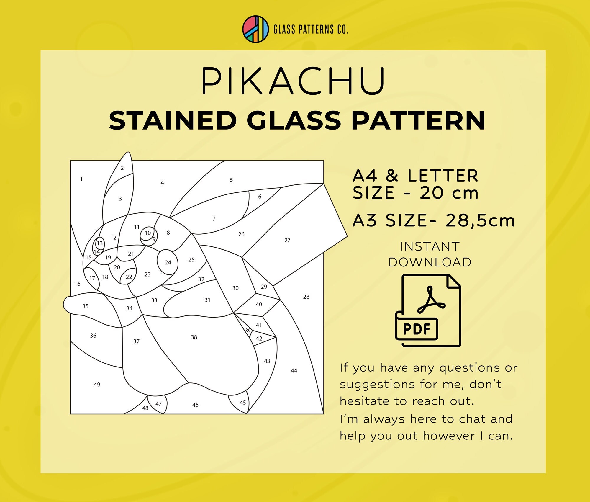 Pikachu Stained Glass Pattern | Pokemon, Beginner (digital Download) - Etsy