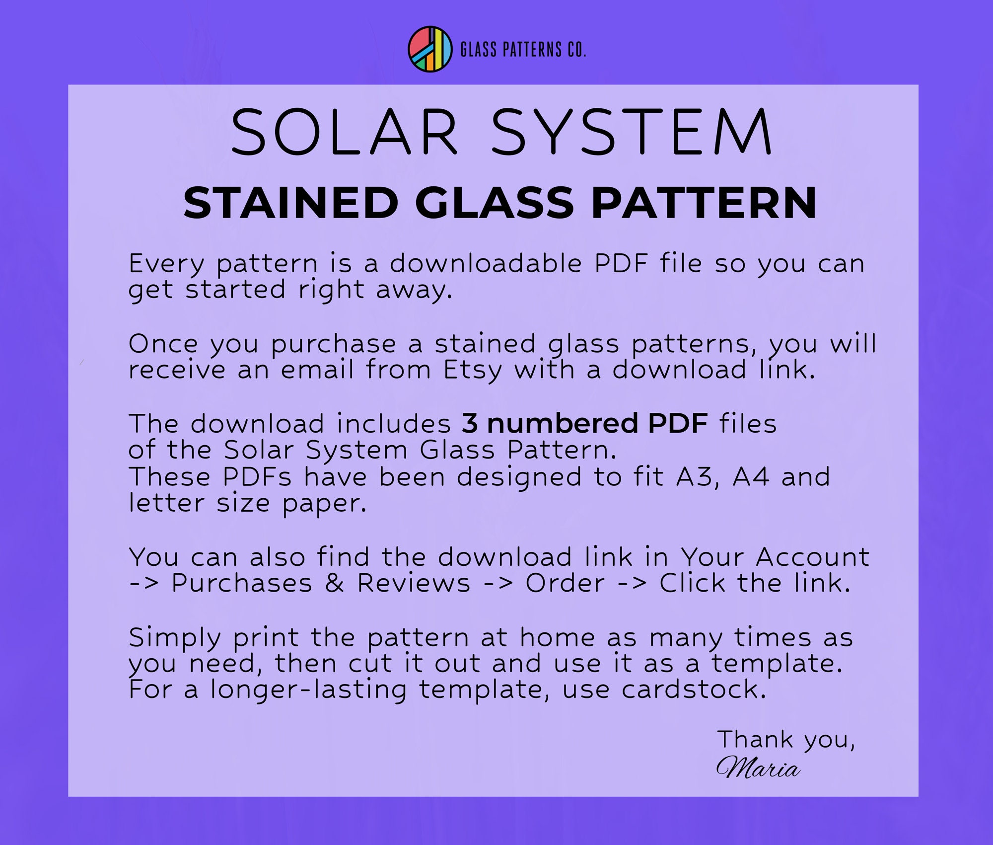 Solar System Stained Glass Pattern DIGITAL DOWNLOAD Planet Home Decor ...