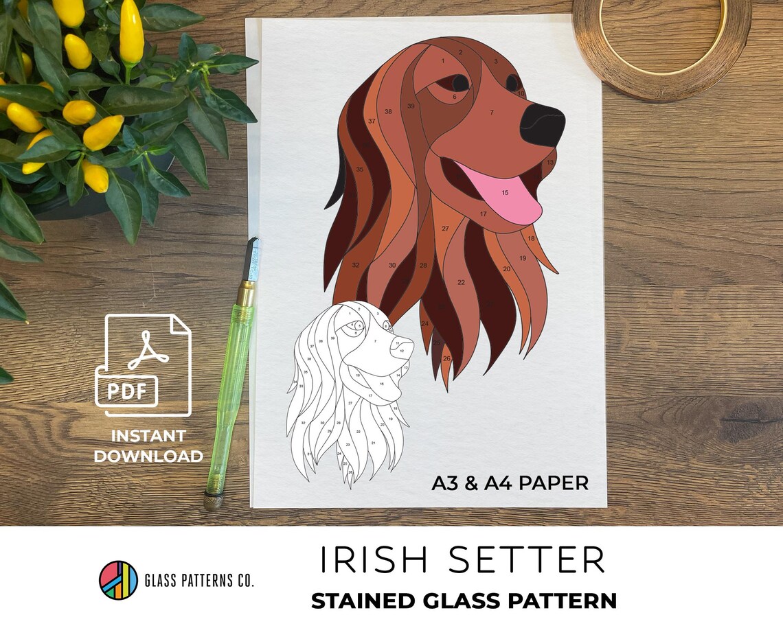 Irish Setter Stained Glass Pattern | Animal Design | Dog Suncatcher ...