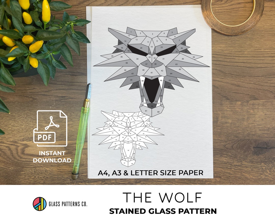 Grey Wolf Pattern Stained Glass | DIGITAL DOWNLOAD | Beginner | Pdf ...