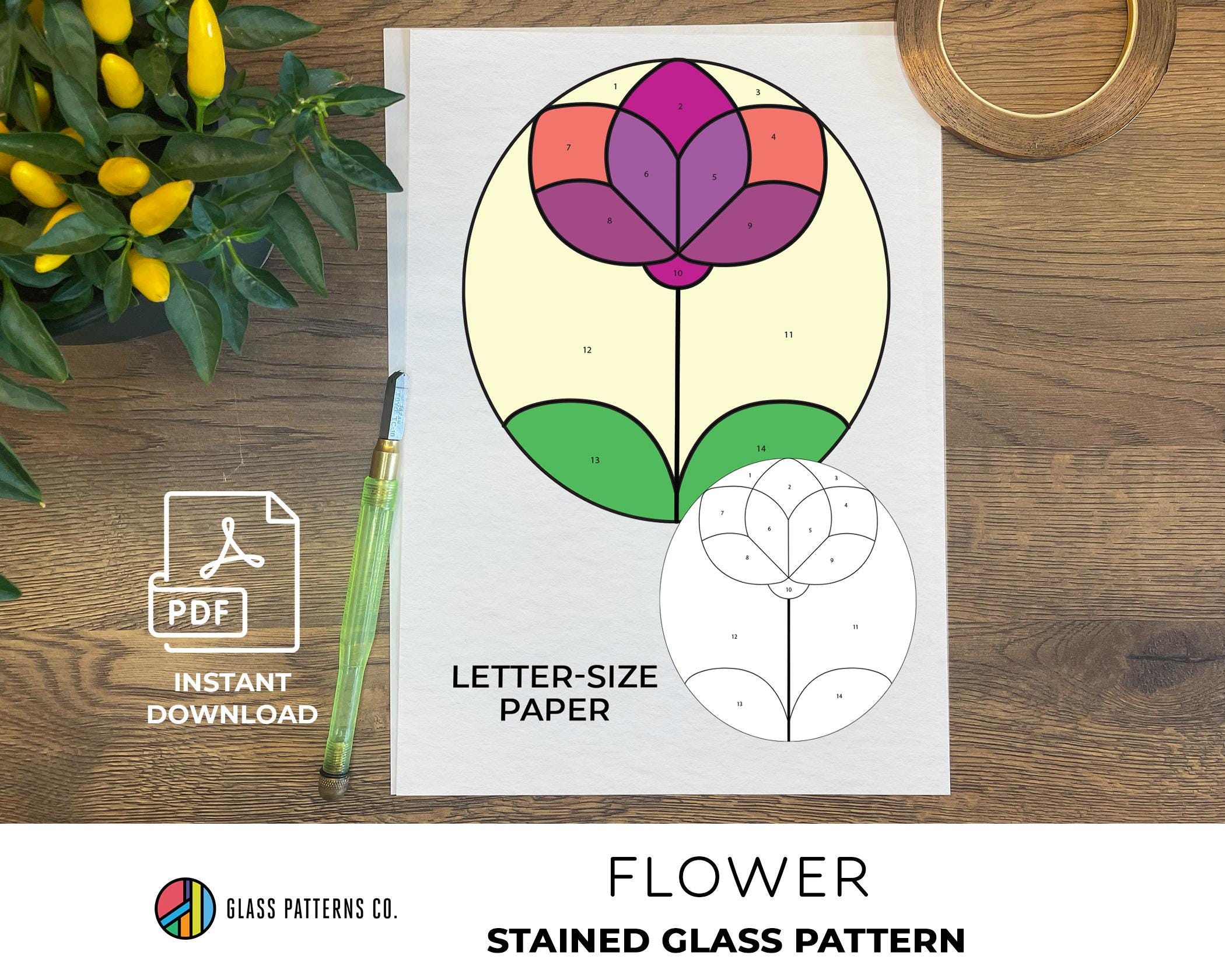 Simple Flower Stained Glass Pattern: Beginner DIY Home Decor (digital ...