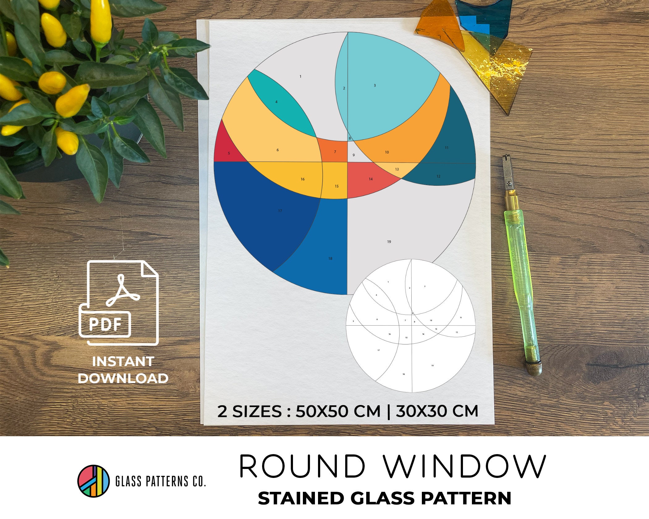 Round Stained Glass Pattern Window Table Top INSTANT DOWNLOAD PDF ...