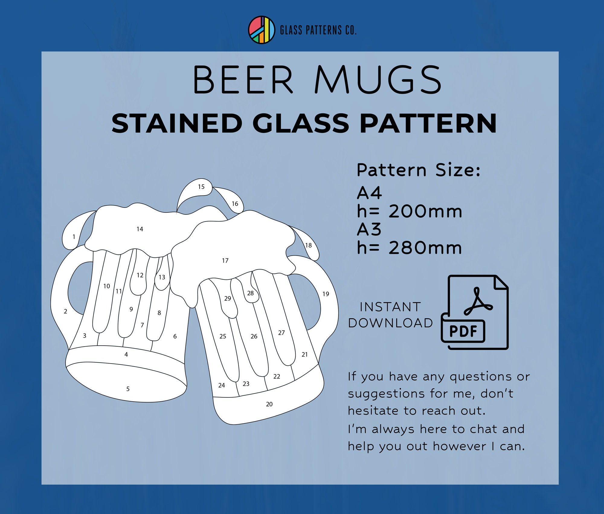 Beer Mugs Stained Glass Pattern | Drinks | Pint | Glass | Digital ...