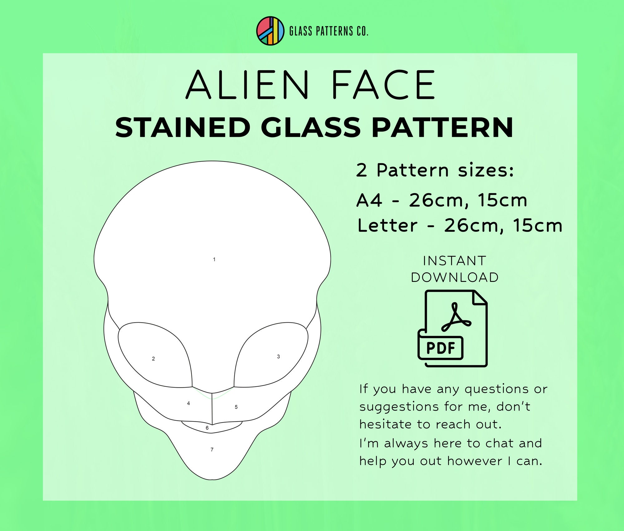 Alien Face Stained Glass Pattern UFO DIGITAL Download - Etsy