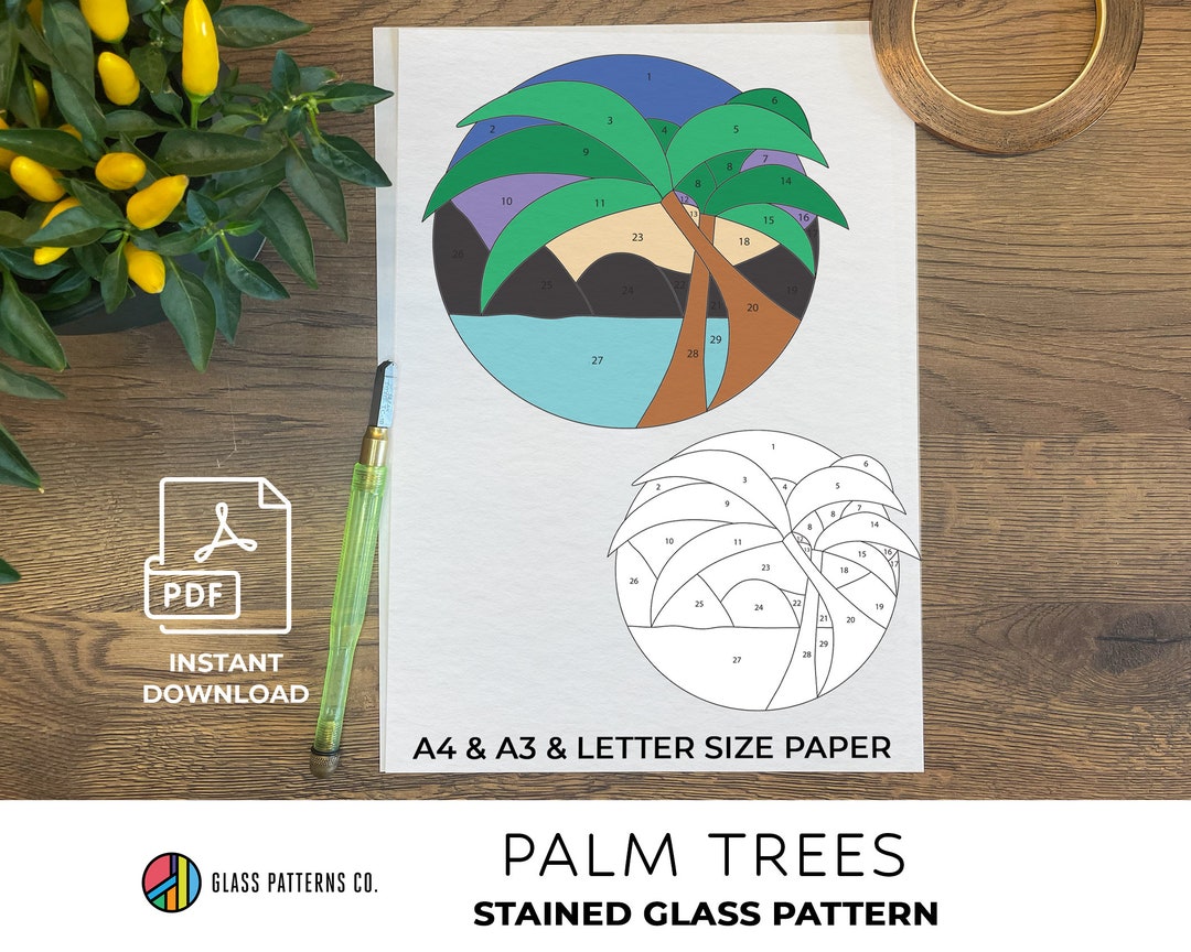 Palm Trees Pattern Stained Glass DIGITAL DOWNLOAD Beginner Lagoon Glass ...