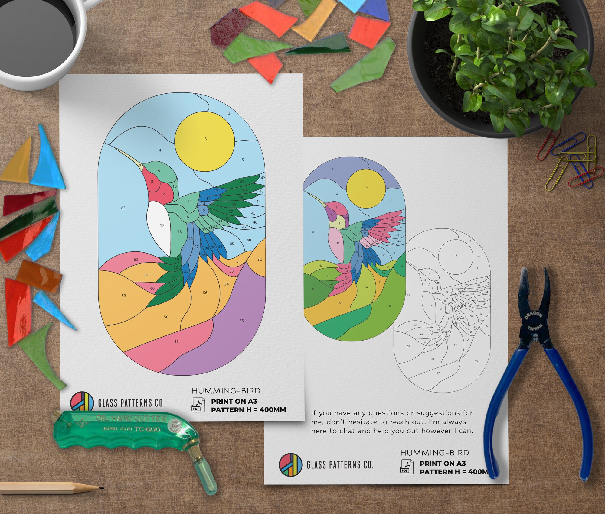 Printable Hummingbird Stained Glass Pattern DIGITAL DOWNLOAD DIY Home ...