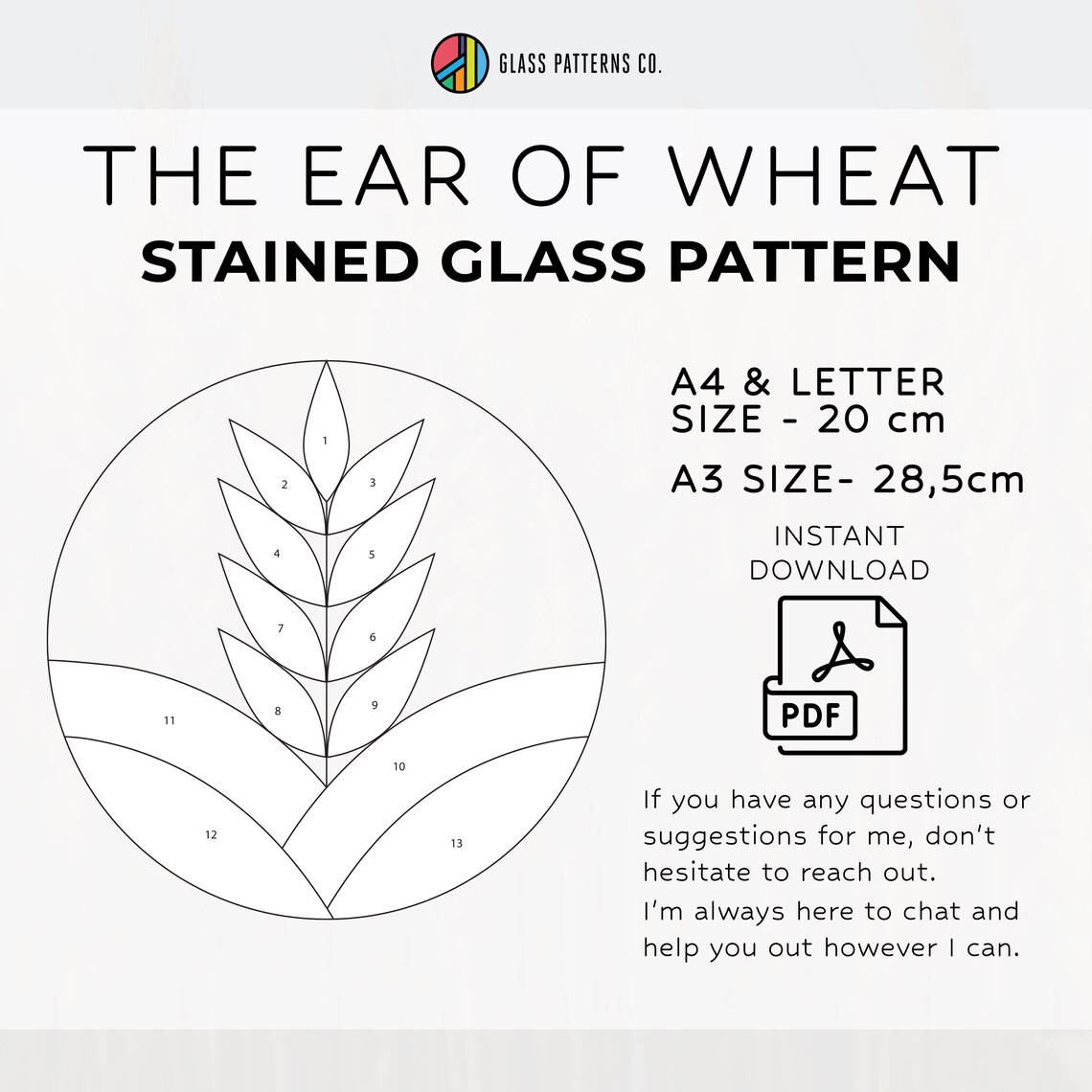 Wheat Stained Glass Pattern | DIGITAL DOWNLOAD | Beginner | PDF | A4 ...
