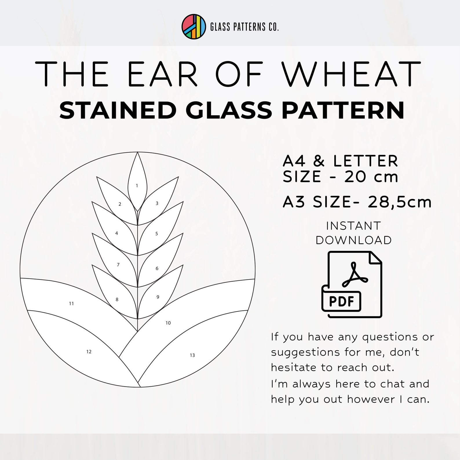 Wheat Stained Glass Pattern DIGITAL DOWNLOAD Beginner PDF A4 A3 Letter ...