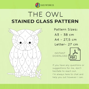 The Owl Stained Glass Pattern | DIGITAL DOWNLOAD | Bird | Beginner ...