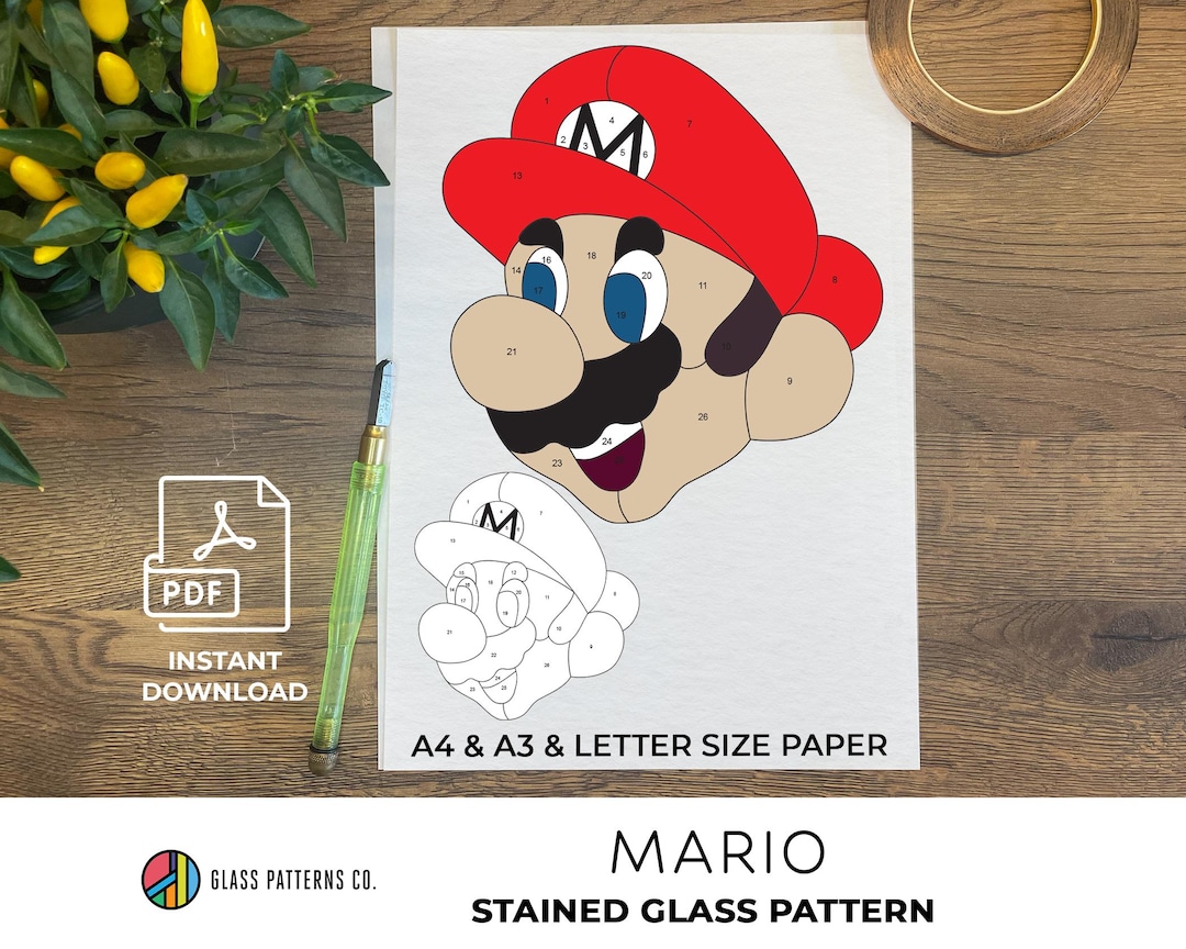 Super Mario | Stained Glass | DIGITAL DOWNLOAD | PDF | A4 | A3 | Letter ...
