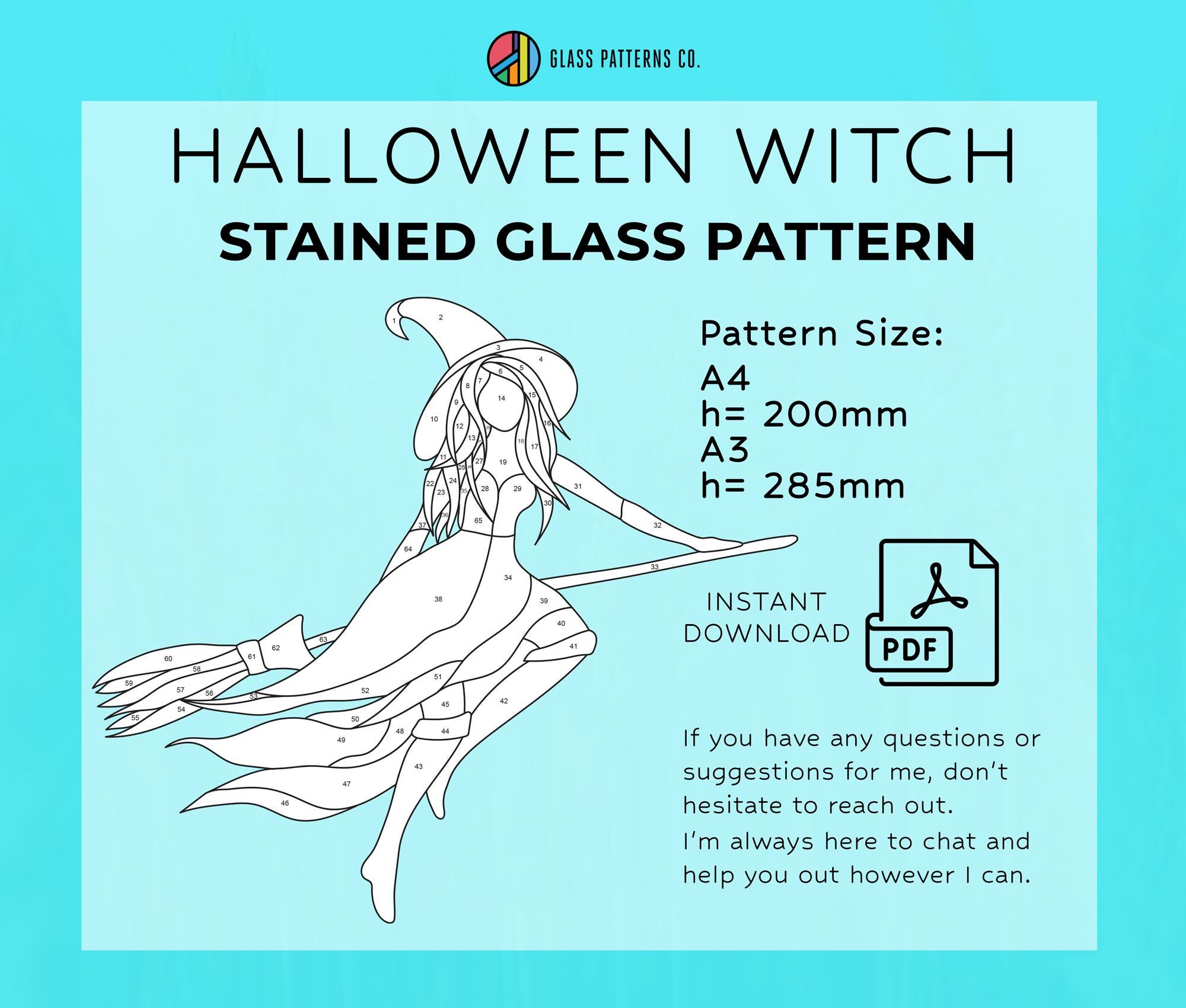 Halloween Witch Stained Glass Pattern Spooky Window Art Suncatcher Home ...