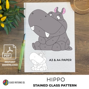 Hippo Stained Glass Pattern | Animal Design | Hippopotamus Suncatcher ...