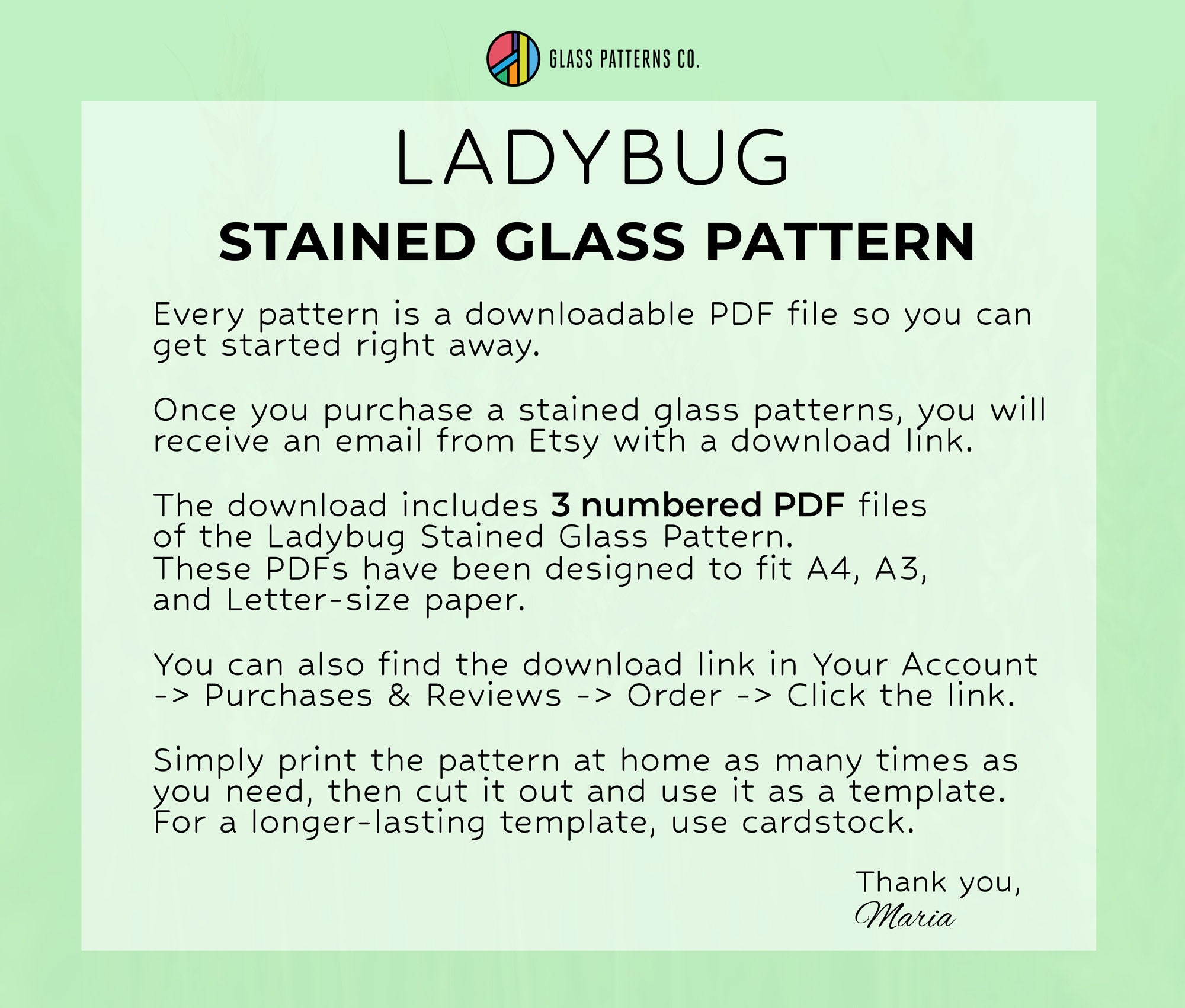 Ladybug Pattern | Stained Glass | Ladybird | DIGITAL DOWNLOAD |lady ...