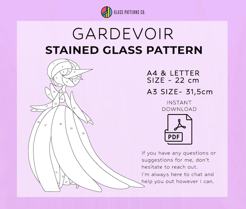Gardevoir Pattern Stained Glass | DIGITAL DOWNLOAD | Pokemon | Beginner ...