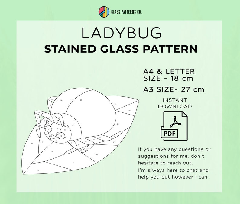 Ladybug Pattern Stained Glass Ladybird DIGITAL DOWNLOAD lady Beetle PDF ...