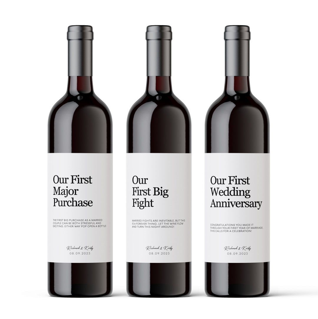 Marriage Milestone Wine Labels - Bride and Groom Anniversary Gift ...