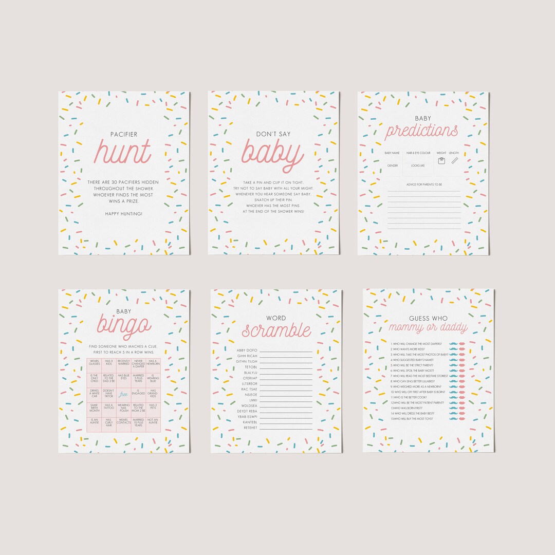 Baby Sprinkle Games Templates, Printable Baby Shower Games, Editable ...