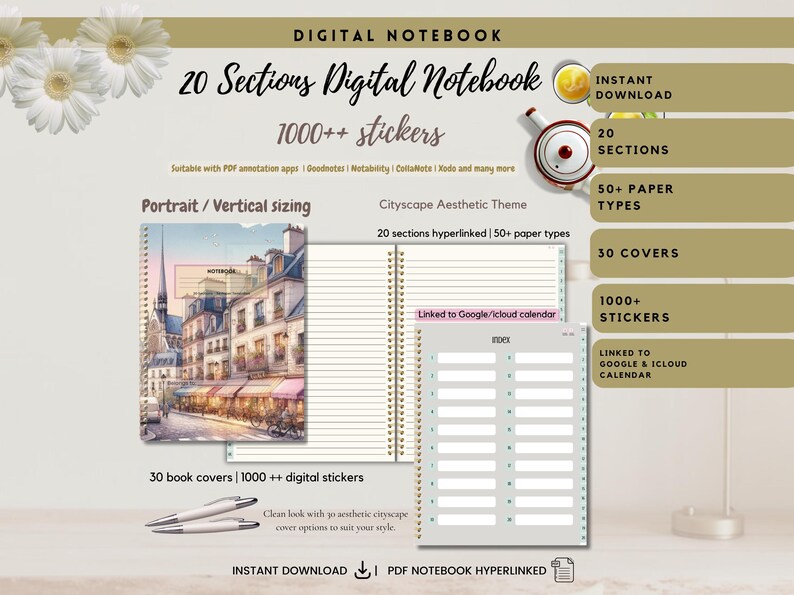 DIGITAL NOTEBOOK 20 Sections | Goodnotes, Notability, Xodo Compatible ...