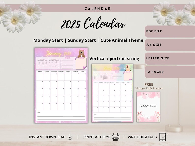 2025 CALENDAR | Monthly Planner | Free Daily Planner | Letter Size | A4 ...