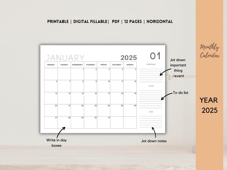 2025 CALENDAR | Monthly Planner | Letter & A4 Size | Printable | Plain ...
