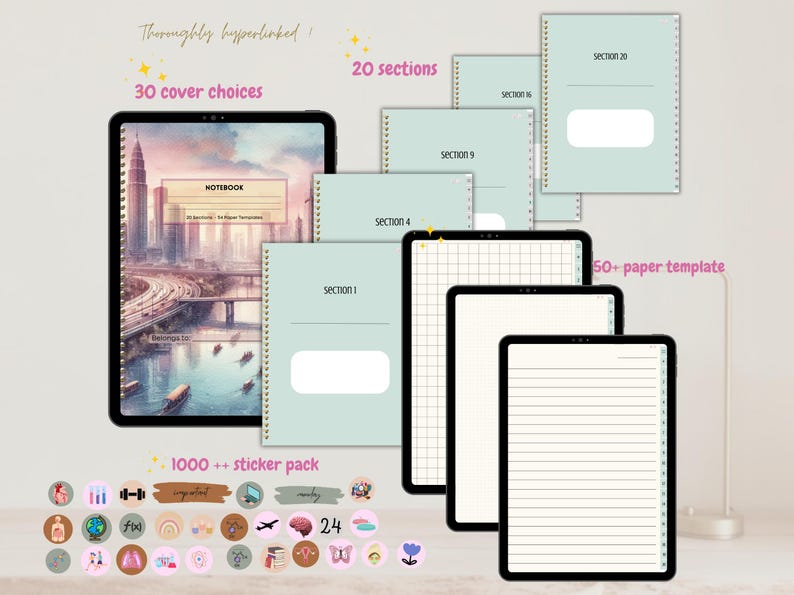 DIGITAL NOTEBOOK 20 Sections | Goodnotes, Notability, Xodo Compatible ...