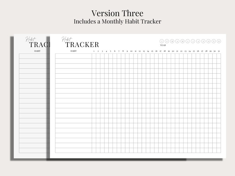 Habit Tracker, Landscape, Printable, 3 Versions, Yearly Habit Tracker ...