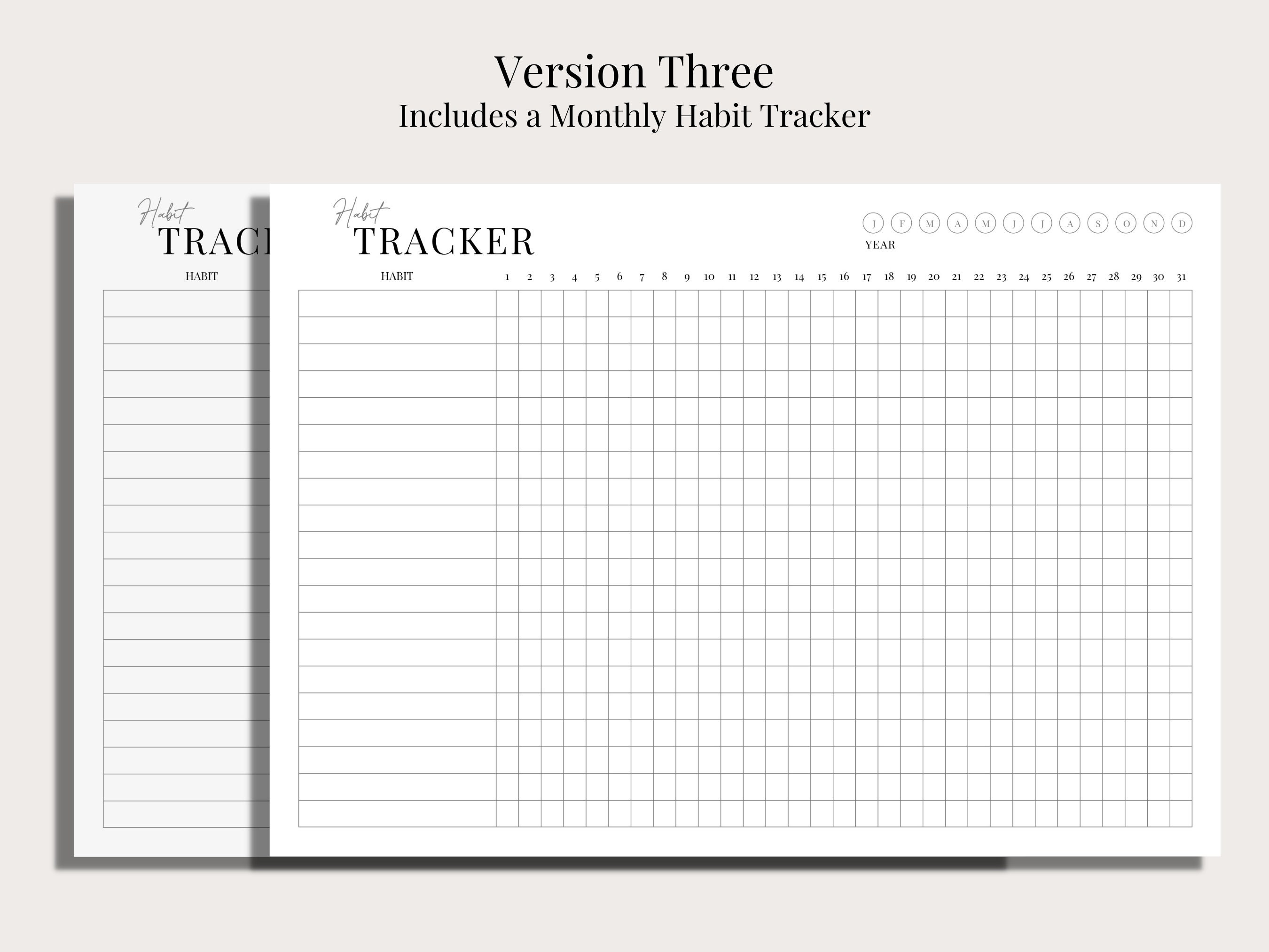 Habit Tracker, Landscape, Printable, 3 Versions, Yearly Habit Tracker ...
