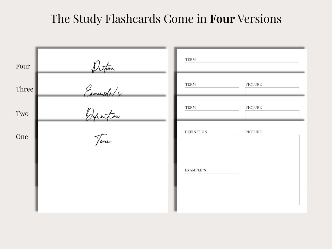 Study Flashcards Landscape Printable 4 Versions Study - Etsy