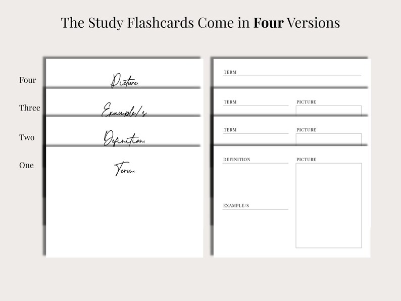Study Flashcards, Landscape, Printable, 4 Versions, Study, School ...