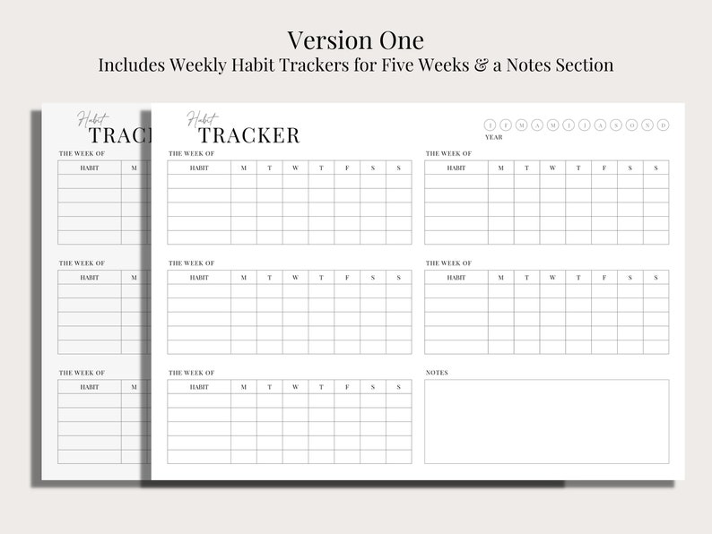 Habit Tracker, Landscape, Printable, 3 Versions, Yearly Habit Tracker ...