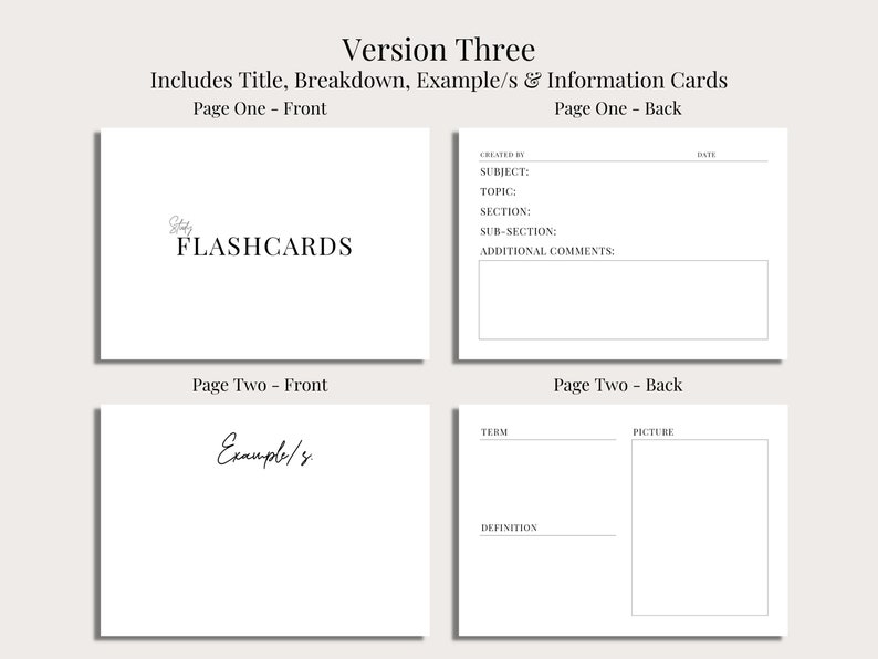 Study Flashcards, Landscape, Printable, 4 Versions, Study, School ...