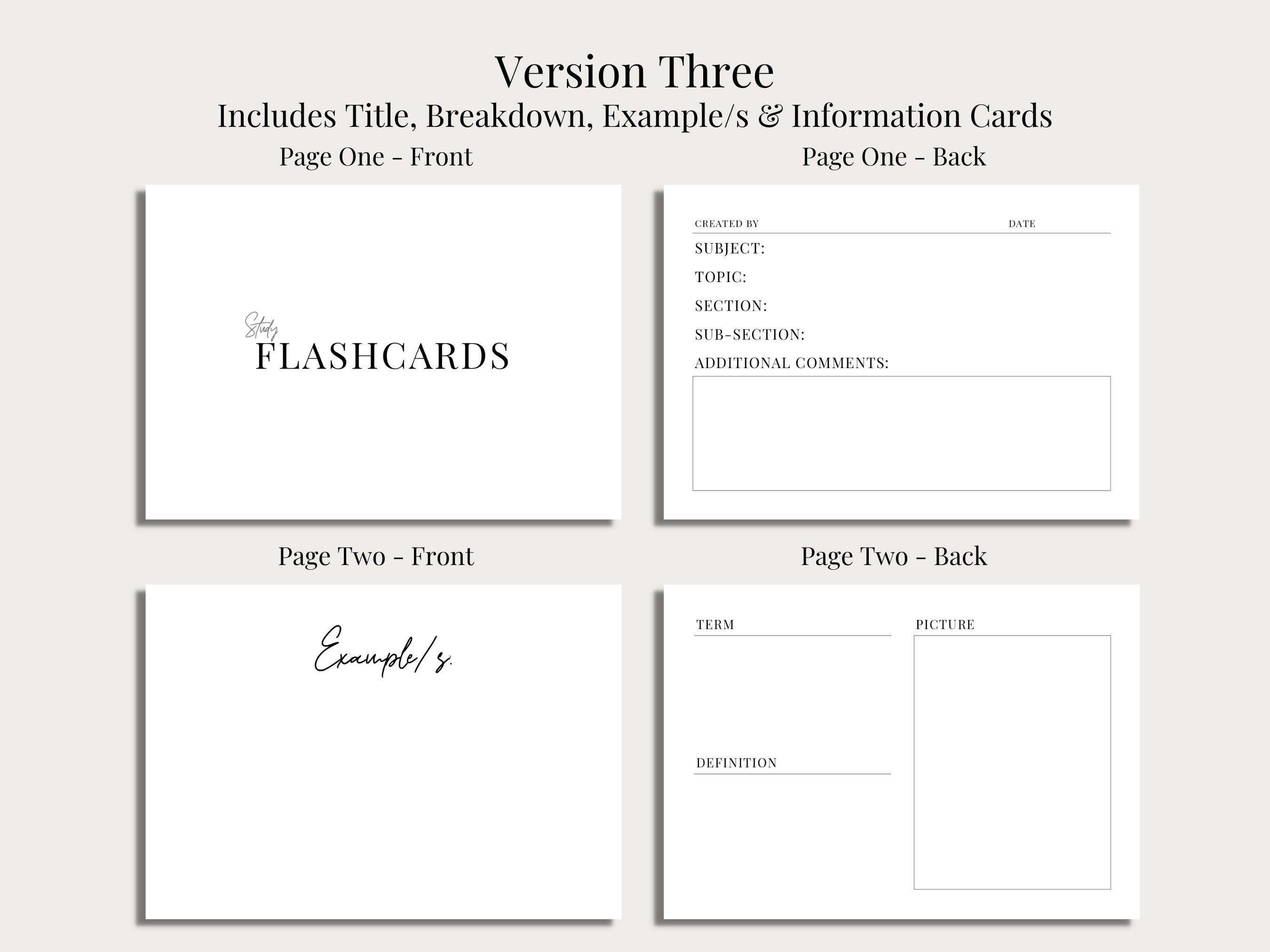 Study Flashcards, Landscape, Printable, 4 Versions, Study, School ...