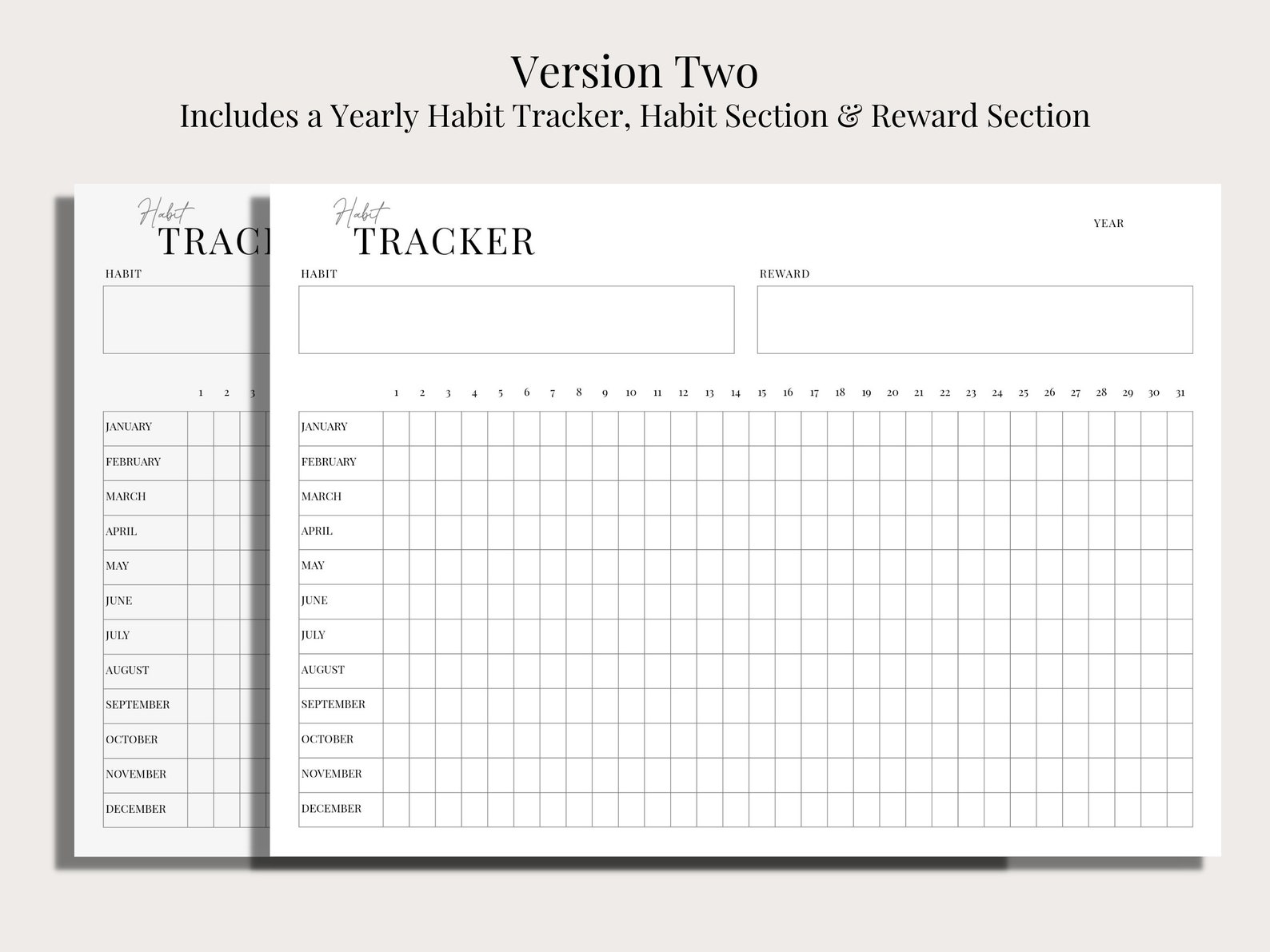 Habit Tracker, Landscape, Printable, 3 Versions, Yearly Habit Tracker ...