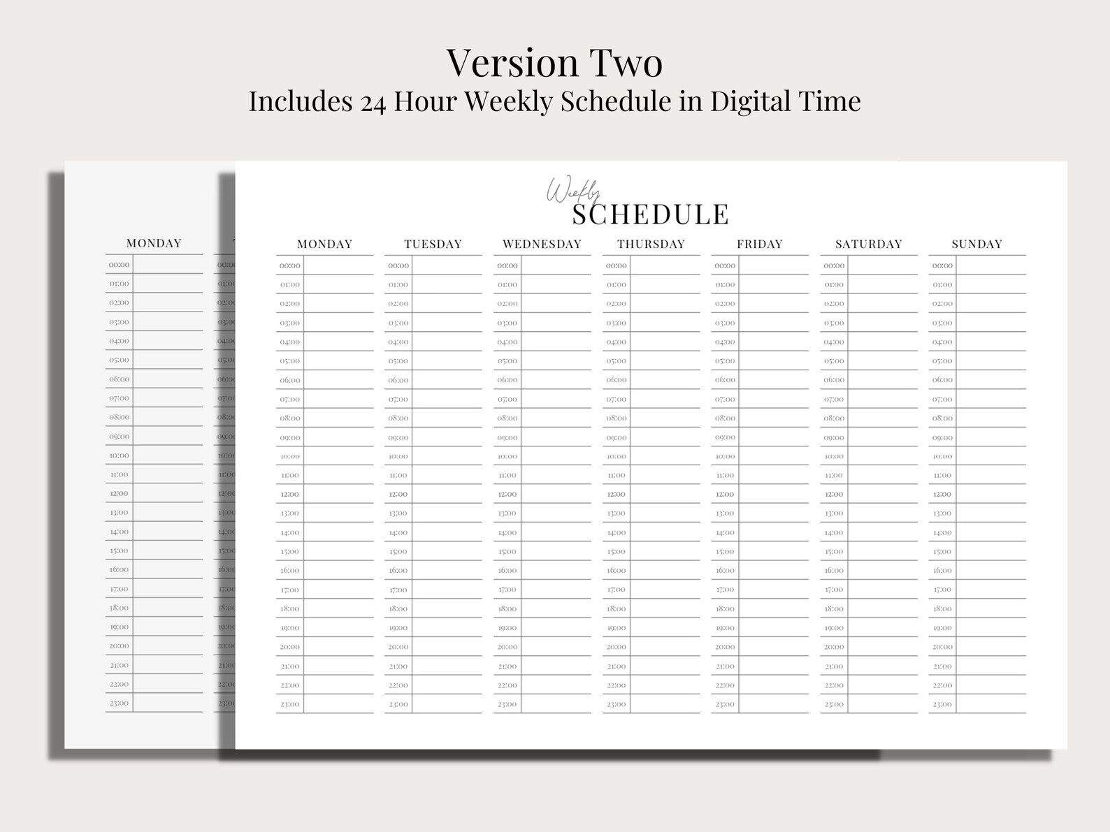 24 Hour Weekly Schedule, Landscape, Printable, 2 Versions, Hourly ...