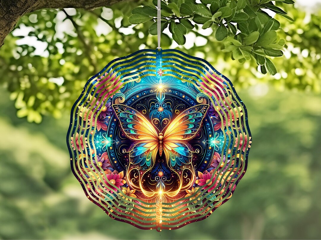 Mystical Butterfly Wind Spinner With Crystal Pendant - Outdoor Garden ...