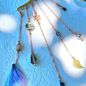 Rose Gold Ear Cuff With Chain, Charms, Beads, and Stones, Long Ear Cuff ...