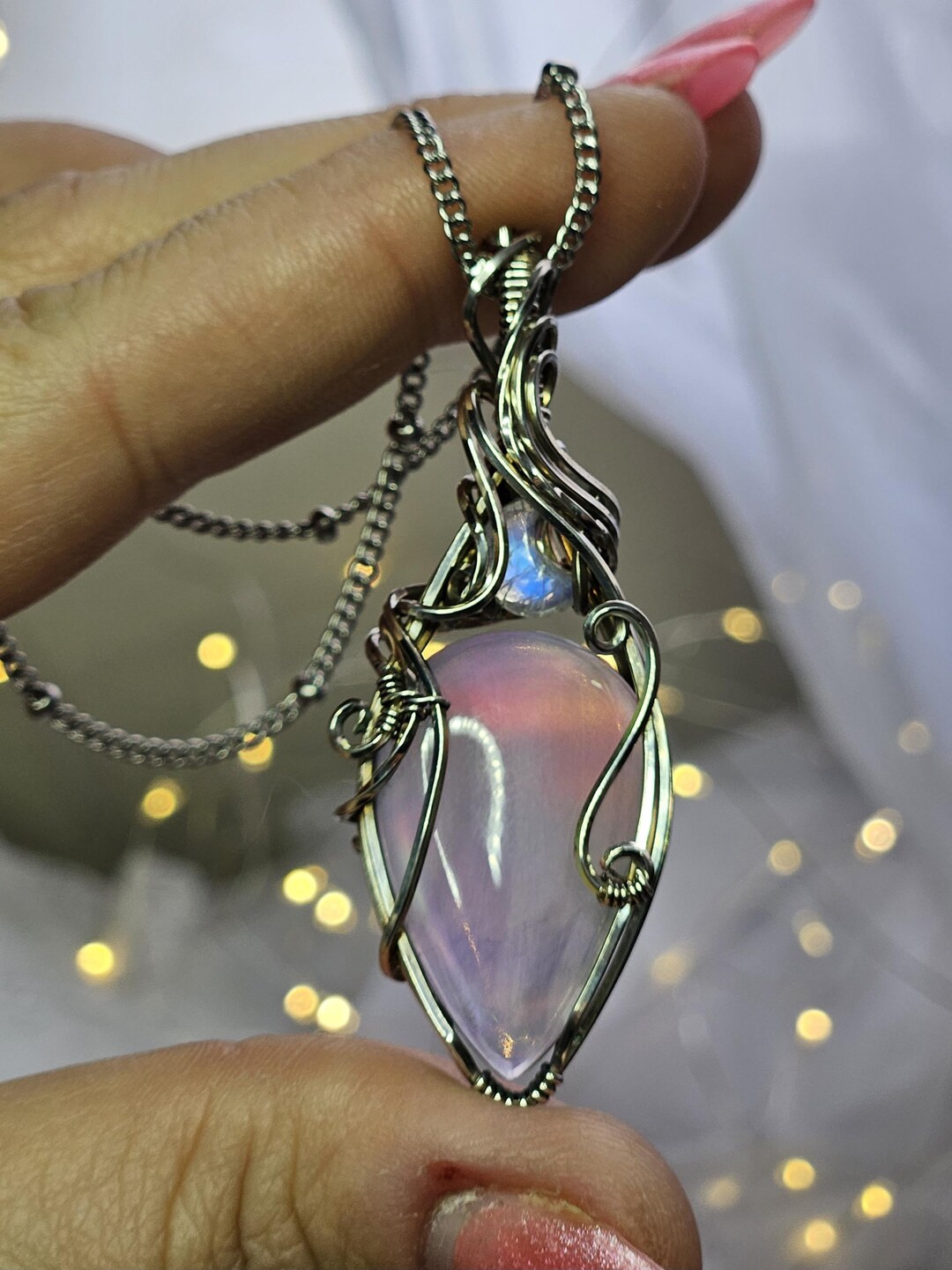 Aurora Opal & Moonstone Necklace, Fairycore Talisman, Rainbow Stone ...