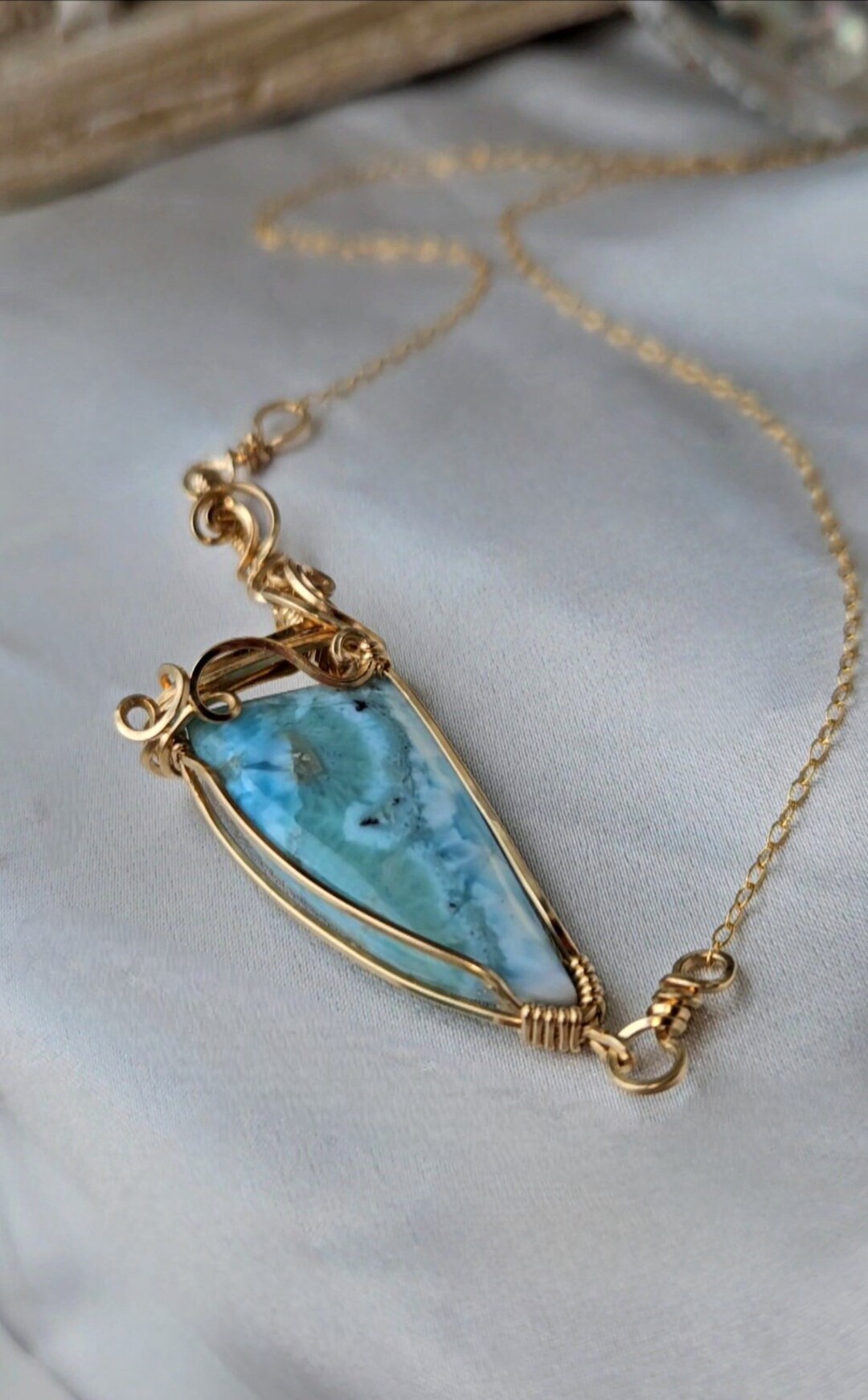 Larimar Stone 14k Gold Necklace, Alt Jewelry, Whimsical Aesthetic, Dark ...