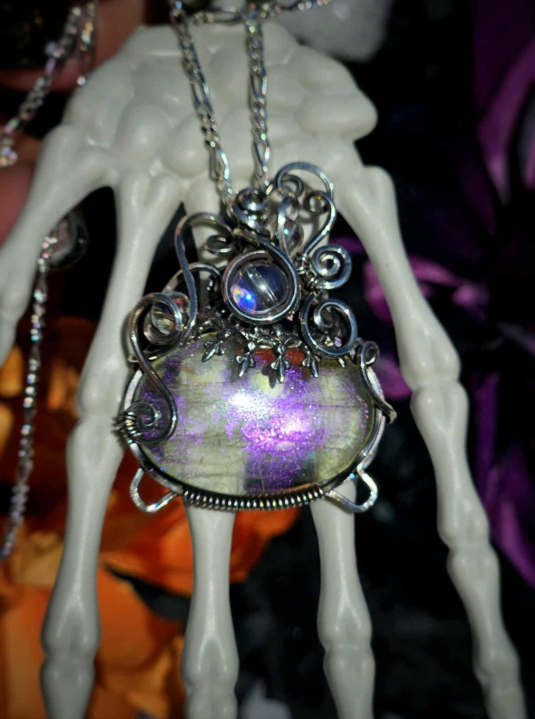 Witchy Cauldron Pendant Necklace, Sterling Silver Wire Wrap, Purple ...