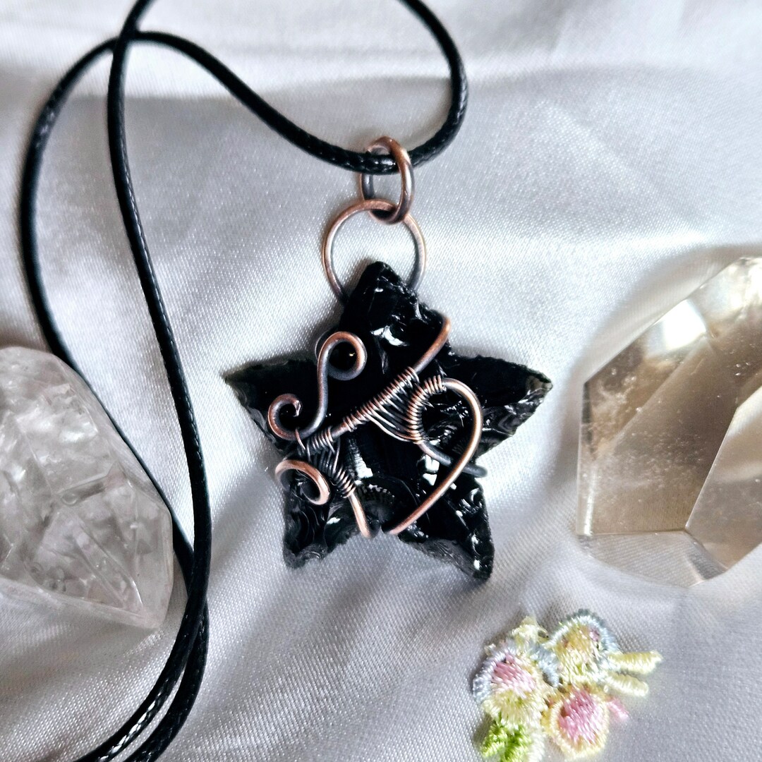 Black Obsidian Star Necklace, Celestial Jewelry, Cosmic Aesthetic ...