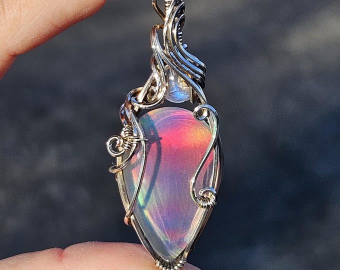 Aurora Opal & Moonstone Necklace, Fairycore Talisman, Rainbow Stone ...
