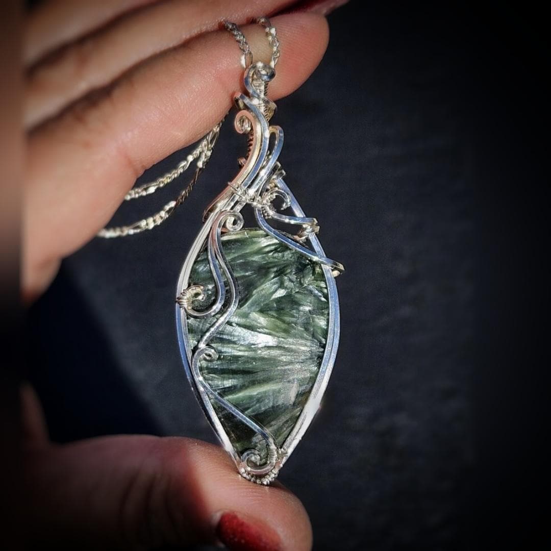 Seraphinite Wire Wrap Pendant Necklace, Argentium Silver Talisman ...