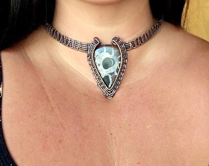 Wire Wrap Elvyn Choker, Septarian Stone Statement Necklace, Copper ...