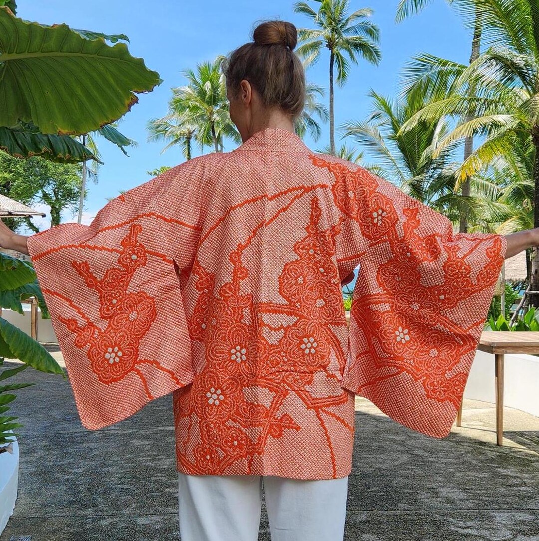 Vintage Japanese Silk Kimono Jacket, Kimono Cardigan, Boho Women Kimono Jacket, Floral Handmade ...