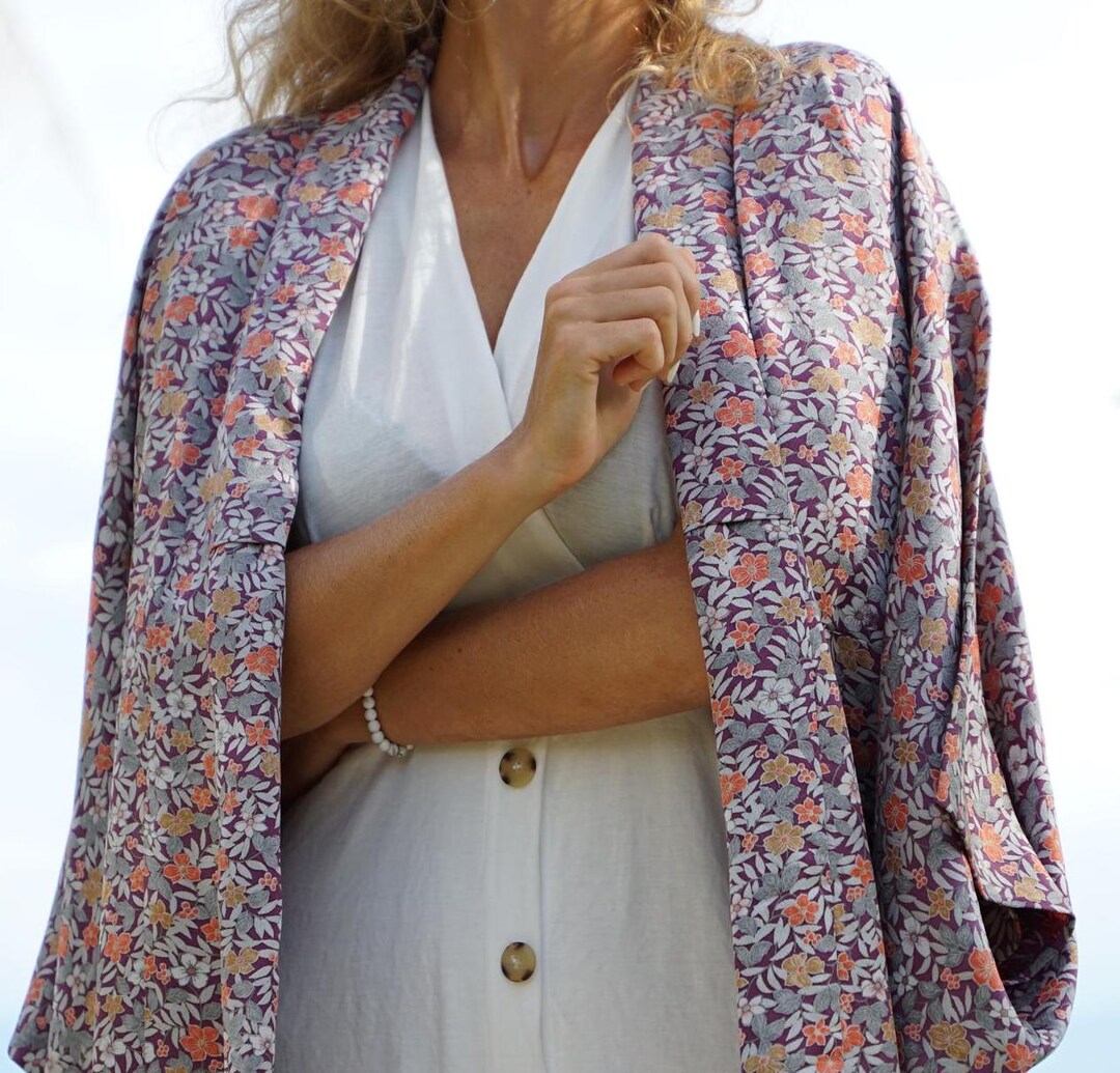 Japanese Silk Kimono, Traditional Japanese Floral Robe, Summer Long ...