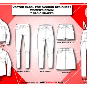 Womens Denim Basic 7 Styles Vector Flat Sketches - Etsy