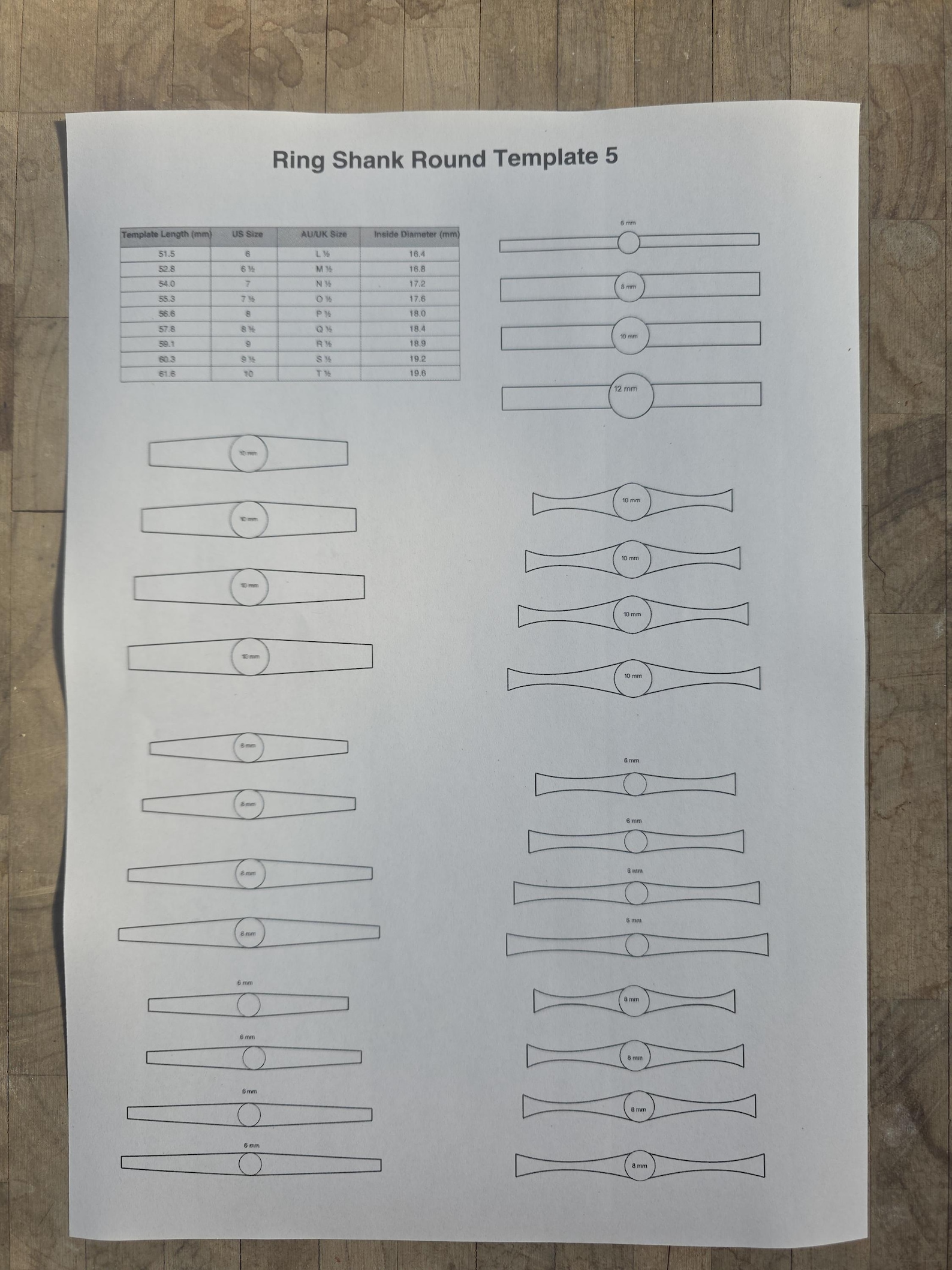Ring Shank Template, Round Band, Silversmith Printable Guide (digital ...