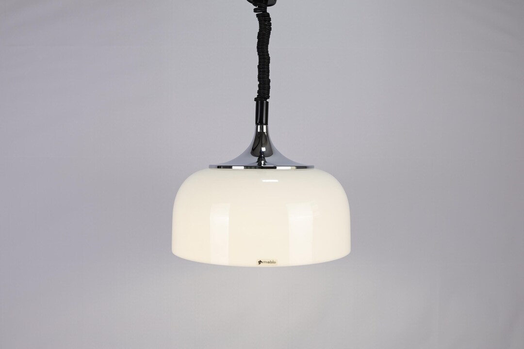 Vintage Meblo Guzzini Style Pendant Lamp: Mid Century Chrome & Plastic ...