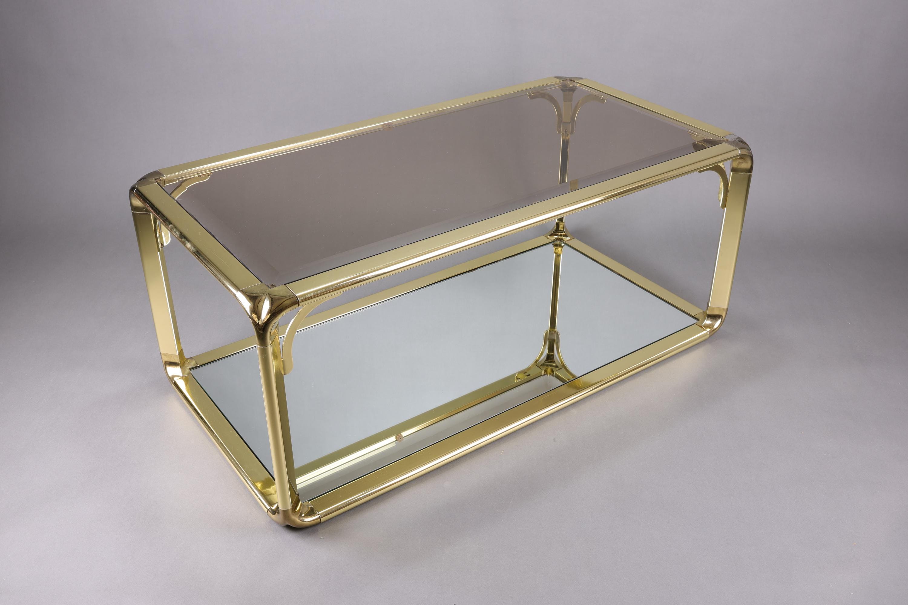 1970s Hollywood Regency Smoked Glass Coffee Table | Gold Accents Table | Glam Mid-century Modern ...