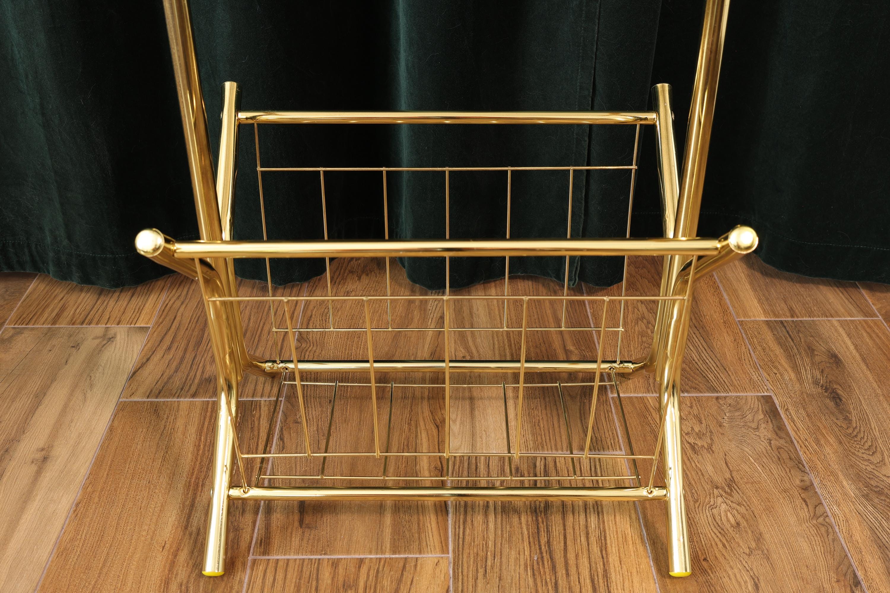 Vintage Gold Magazine Rack Table With Glass Side Table for Living Room ...